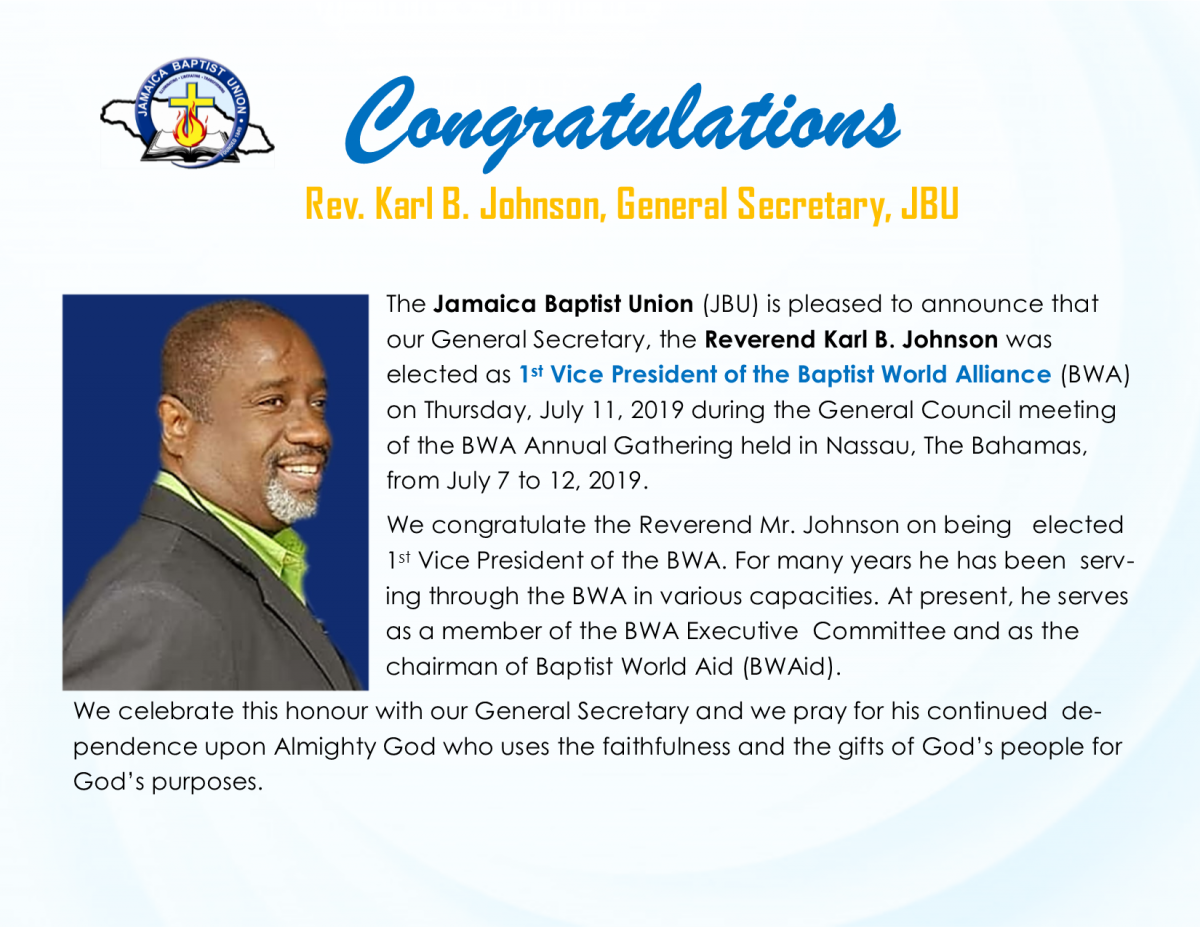 General Secretary,Rev. Karl Johnson elected First Vice President of the ...